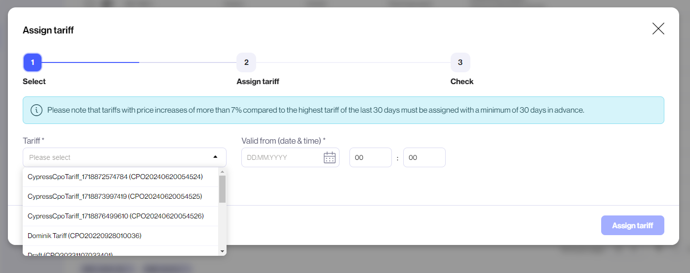 How to assign CPO tariffs