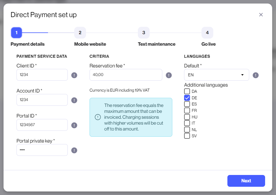 How to configure direct payment