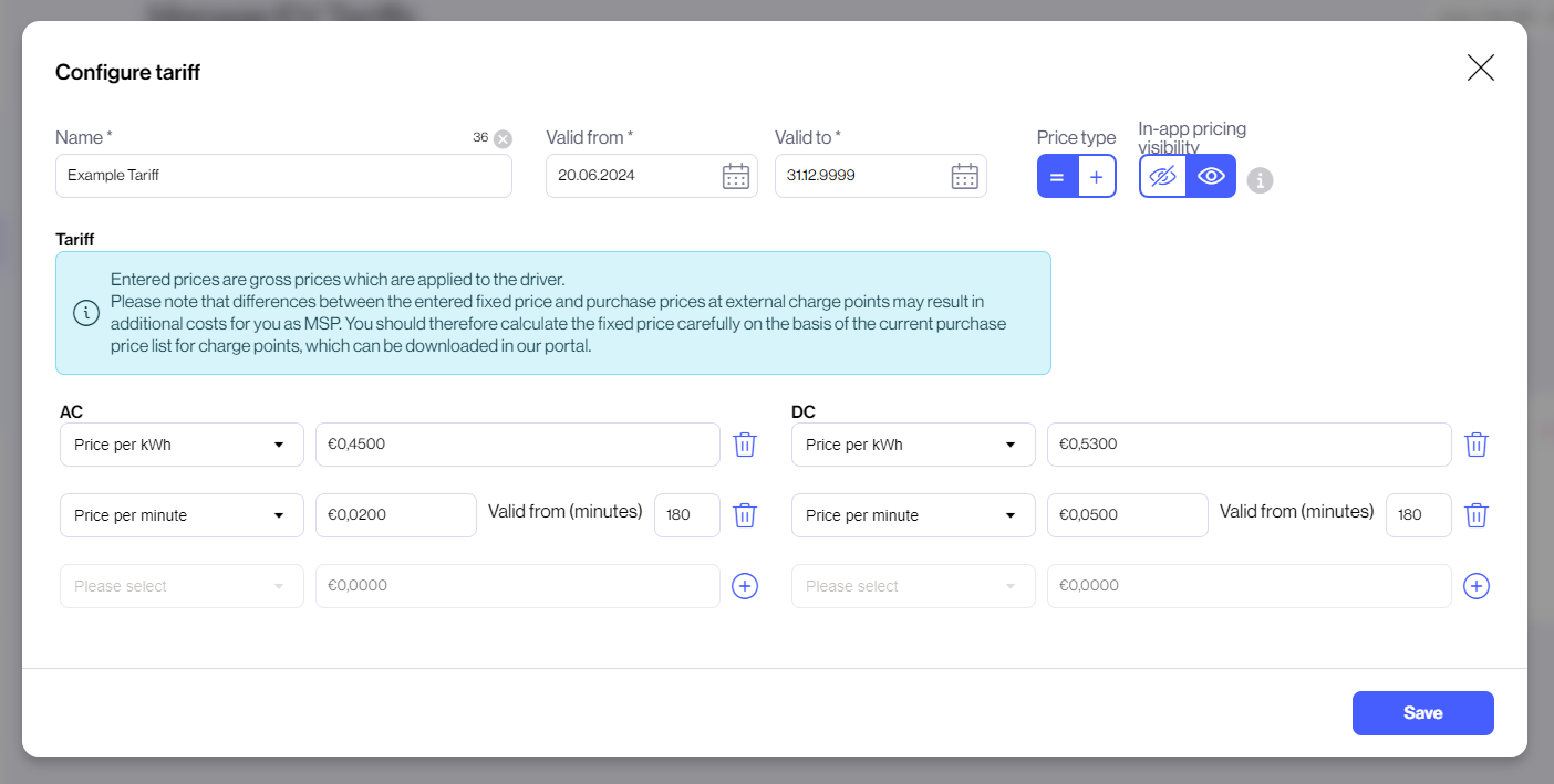 How to assign EV Tariffs
