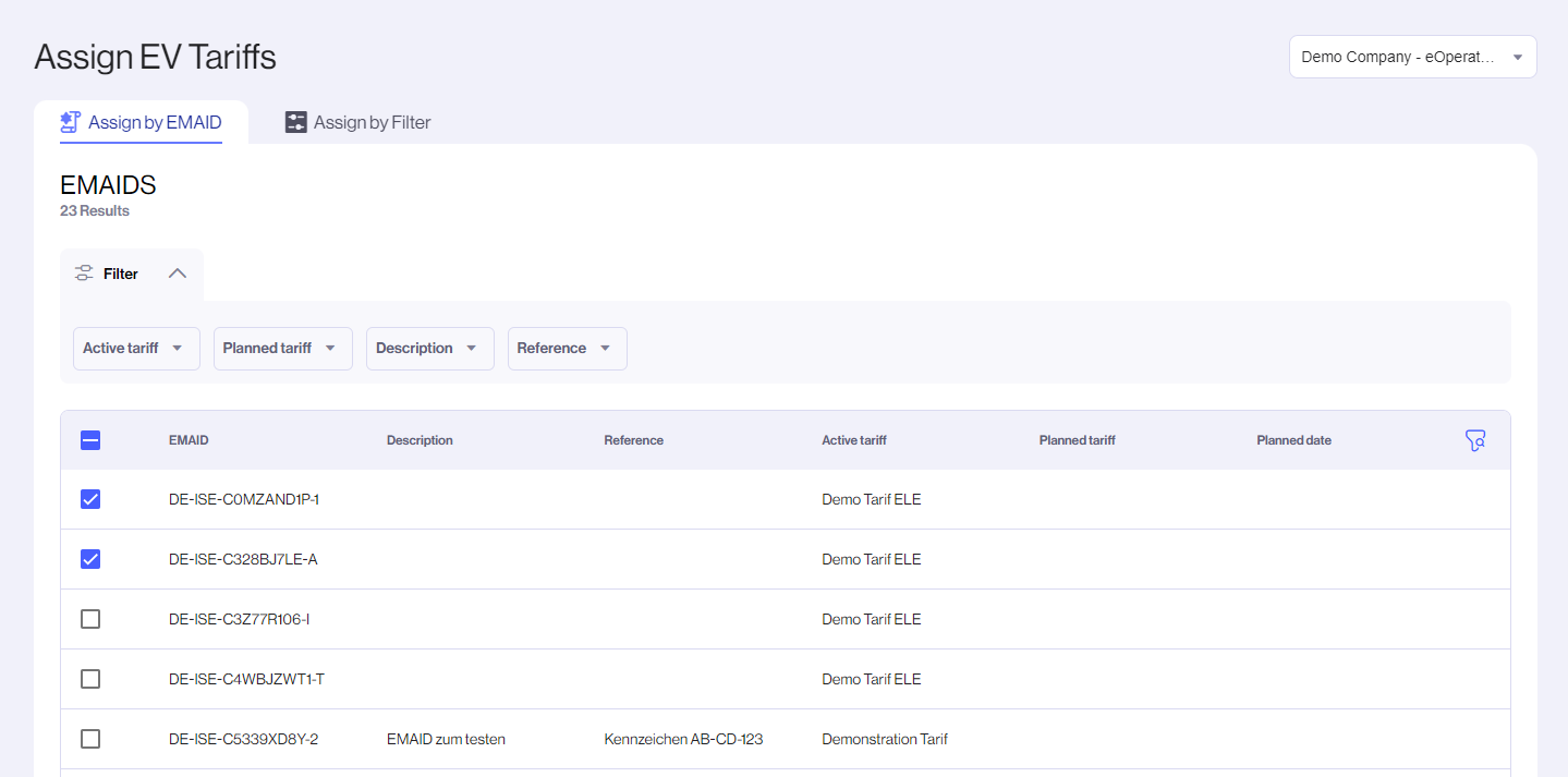 How to assign EV Tariffs