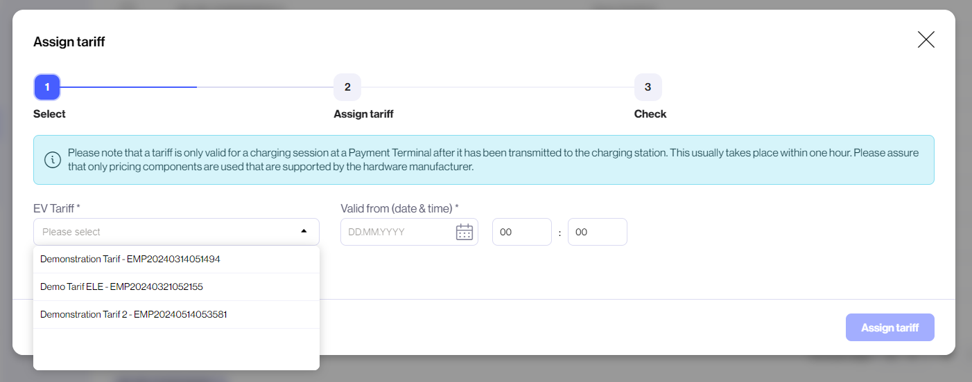 How to assign EV Tariffs